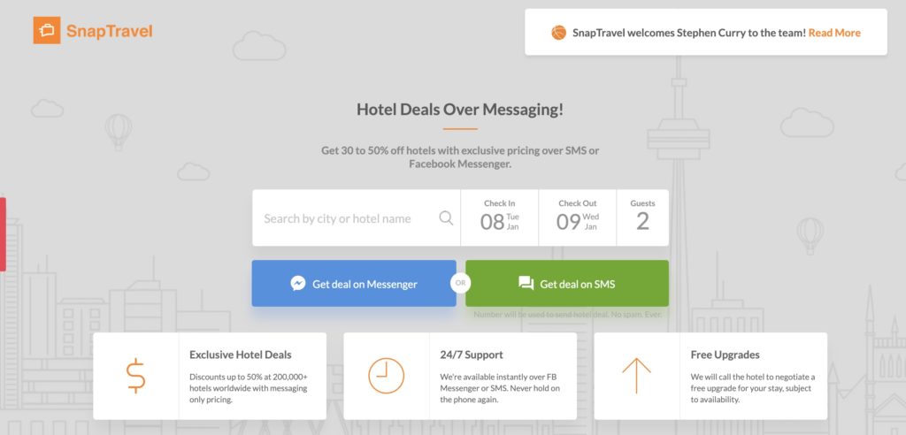 SnapTravel / メッセンジャーを介してAIチャットと会話最適なホテルを選択・予約できるサービス | earthkeylab
